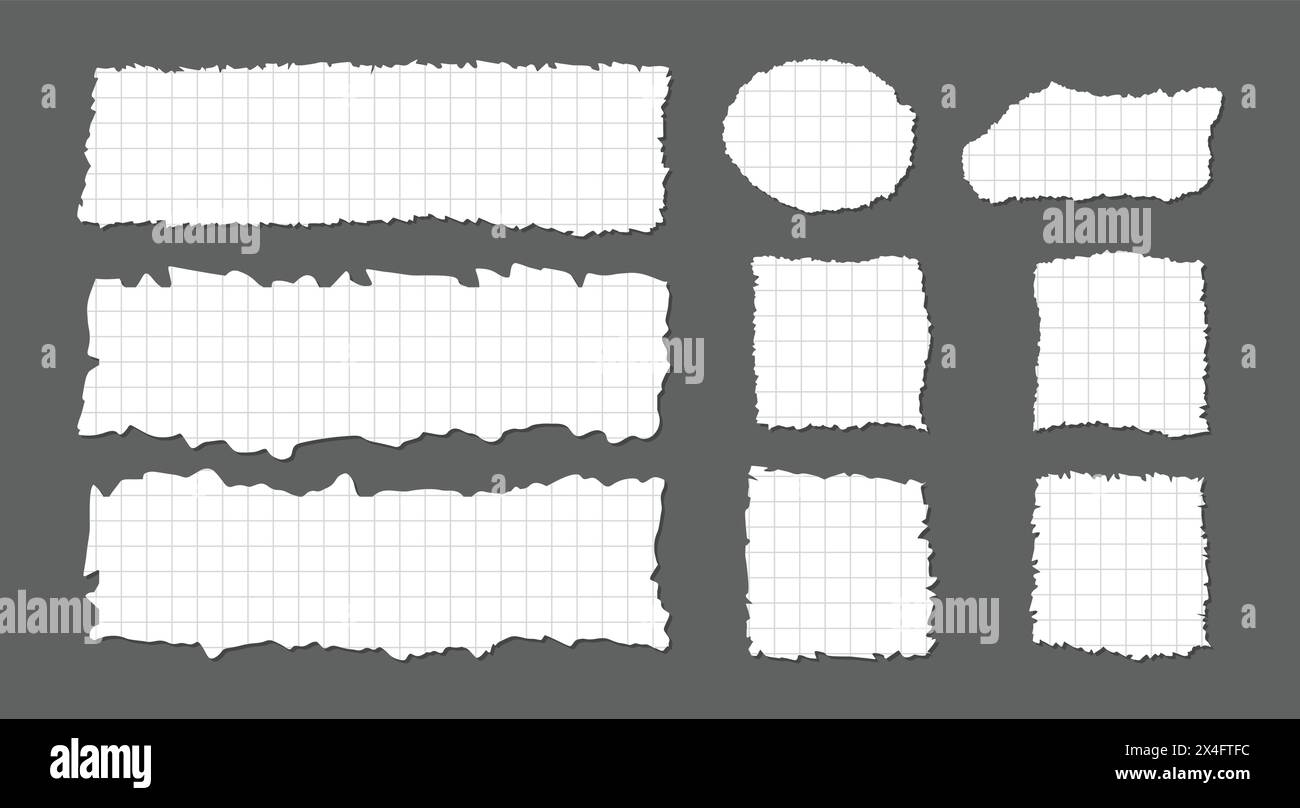 Rough paper edge set. Rectangle torn shape, border, piece sticker. Isolated grunge vector header ...