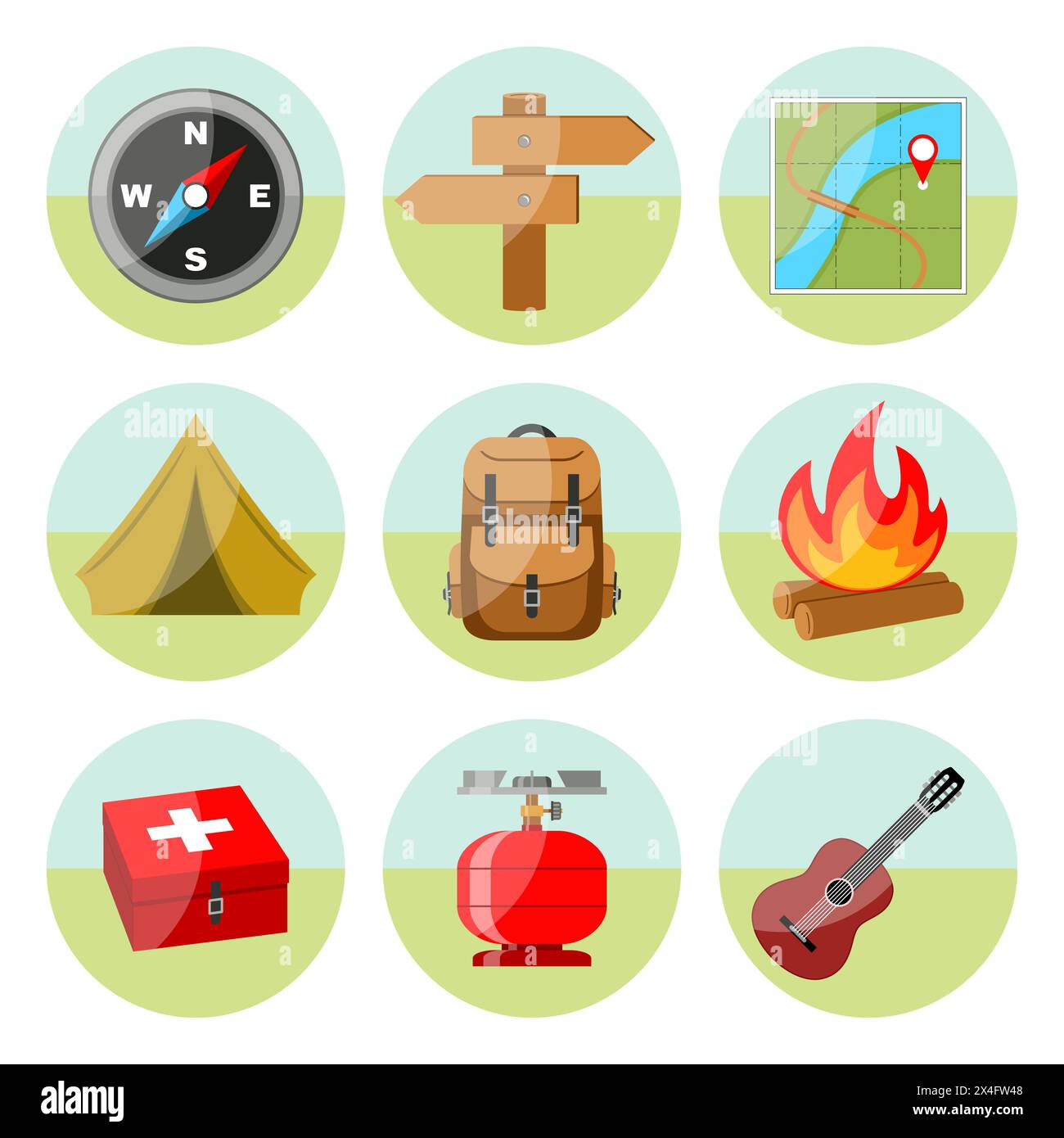 Hiking icons set. Colored round icons on a white background Stock Vector Image & Art - Alamy