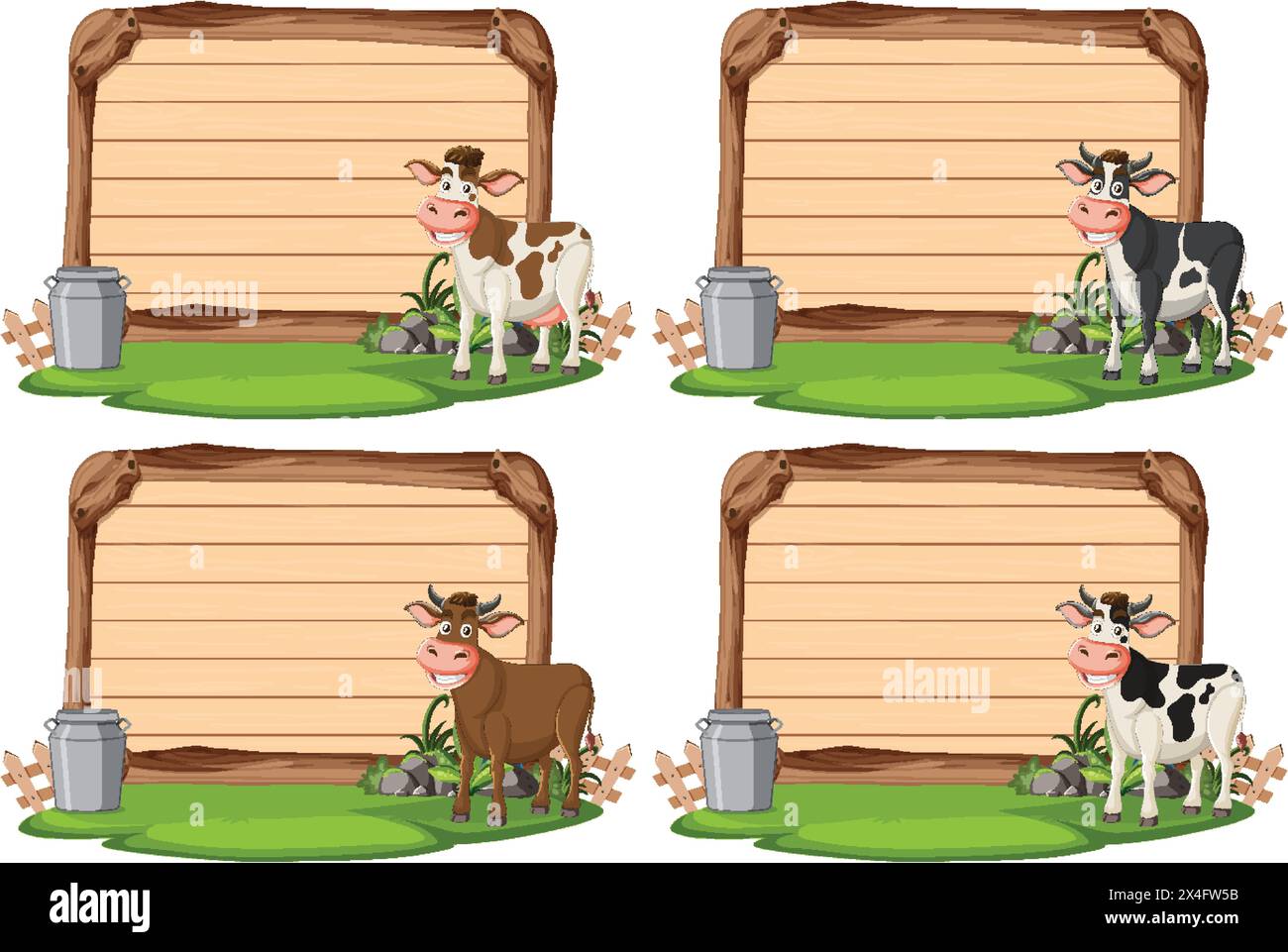 Four scenes of cows near wooden signs Stock Vector Image & Art - Alamy