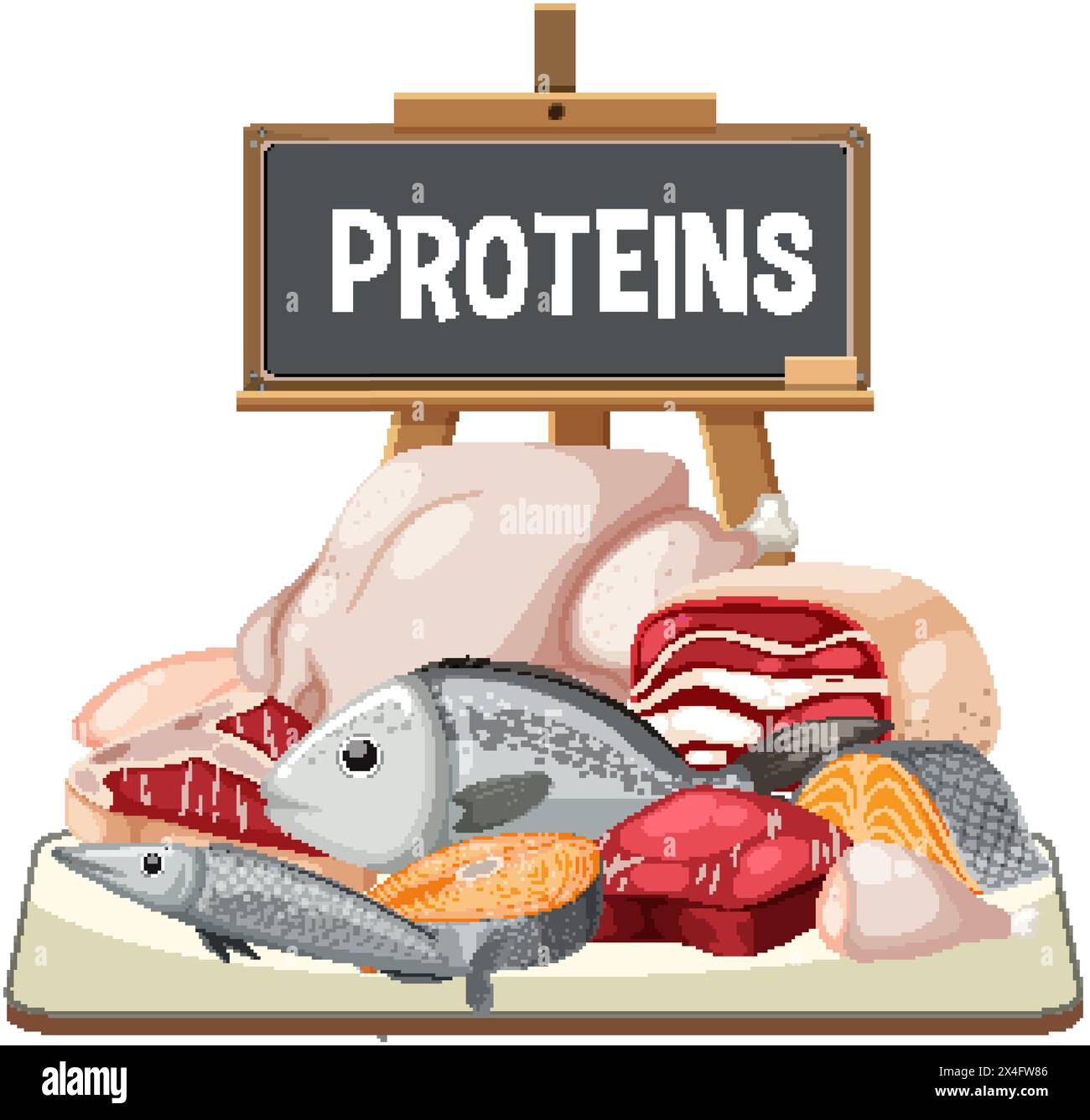 Illustration of various protein-rich foods on a plate Stock Vector ...