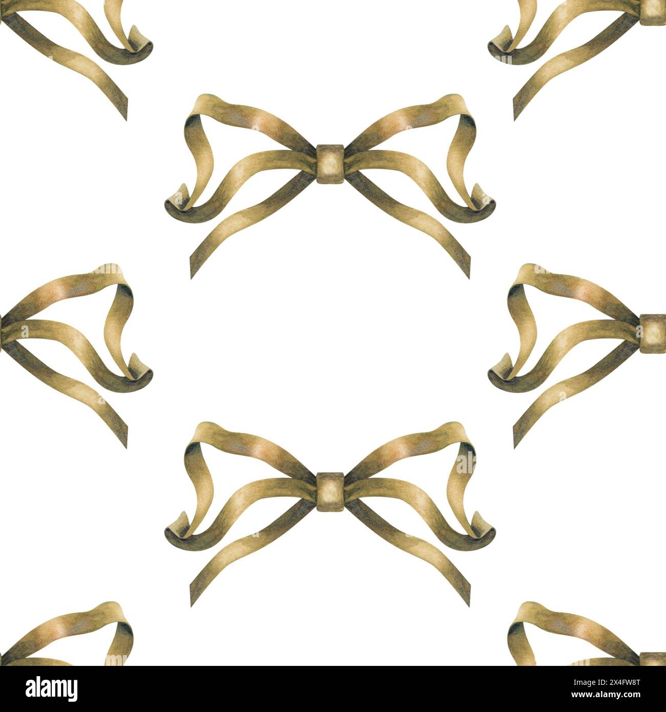 Seamless pattern of golden beige ribbon and bow from an old vintage ...