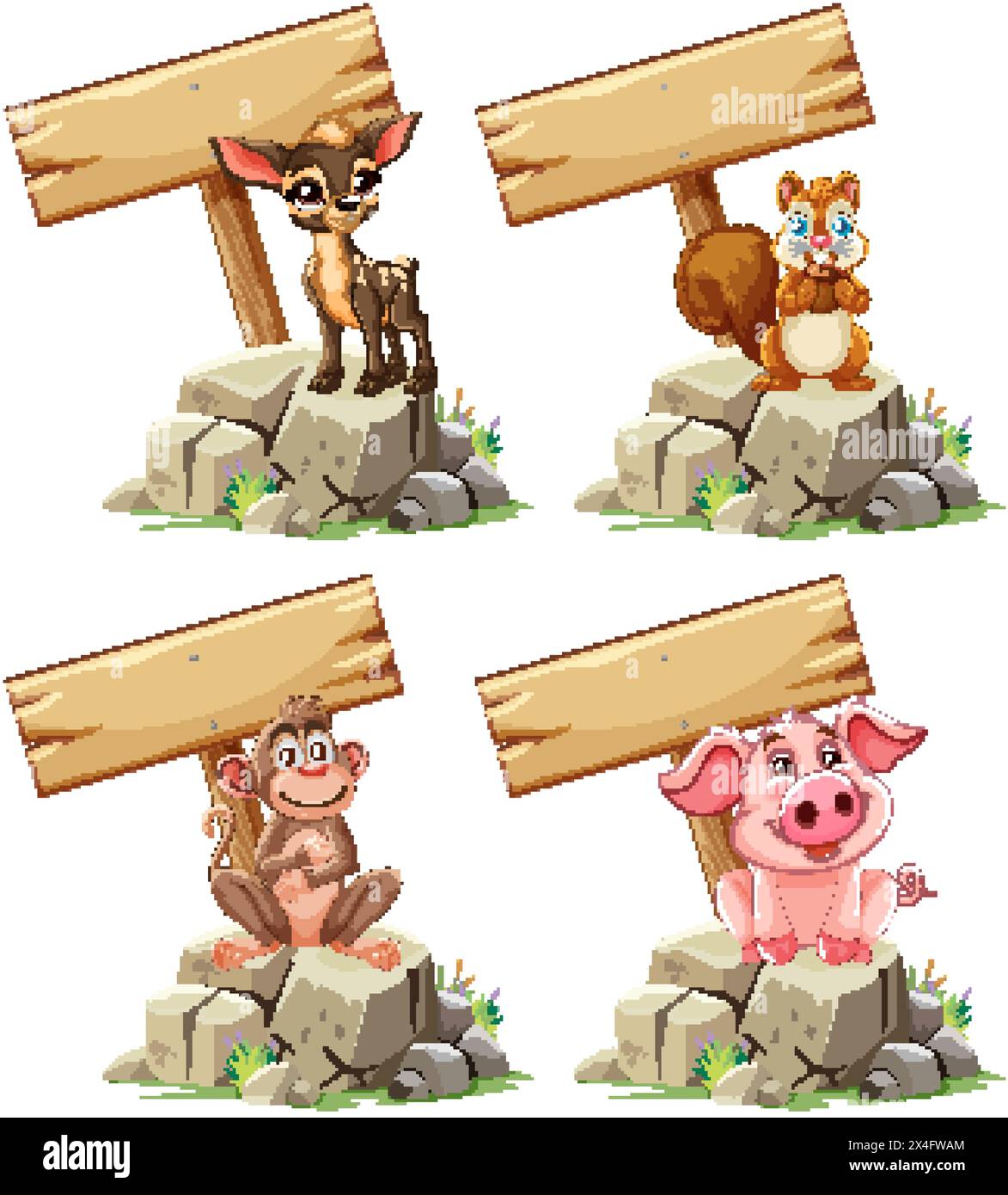 Four adorable cartoon animals Cut Out Stock Images & Pictures - Alamy
