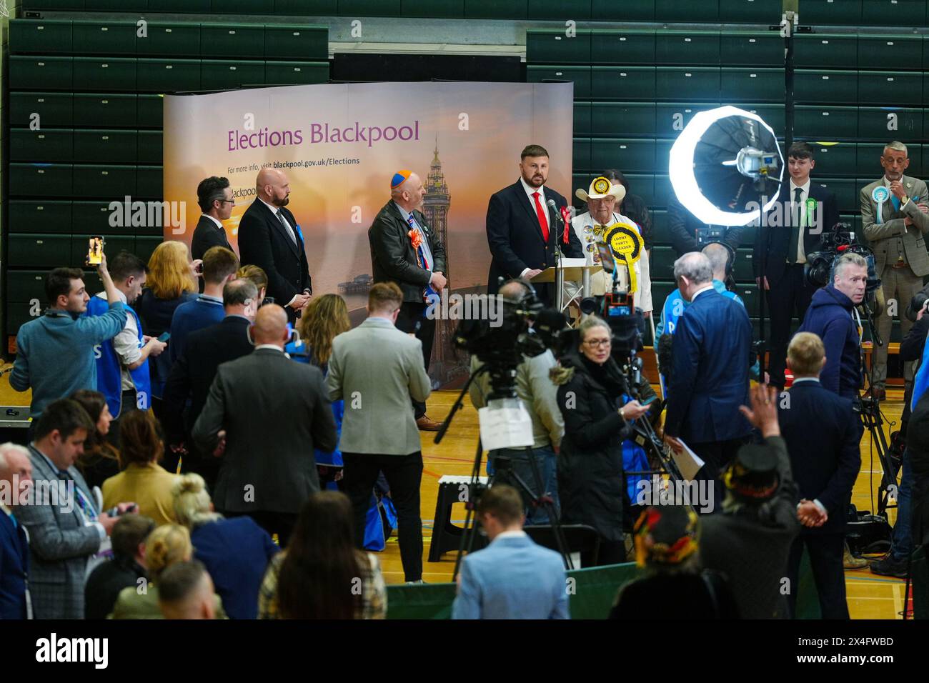 Labour candidate Chris Webb celebrates after winning the Blackpool ...