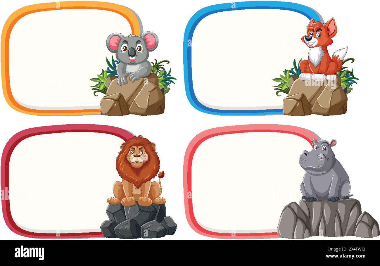 Four cute animals sitting inside colorful frames Stock Vector Image ...