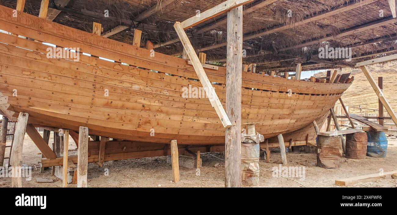 View of the giant traditional dhow Al Ghanja in the shipbuilding ...
