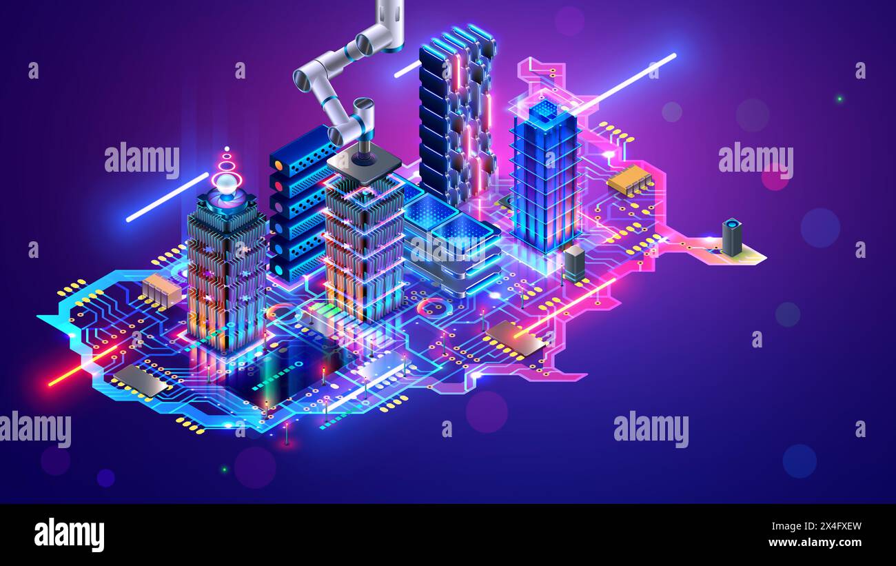 Digital circuit city Stock Vector Images - Alamy