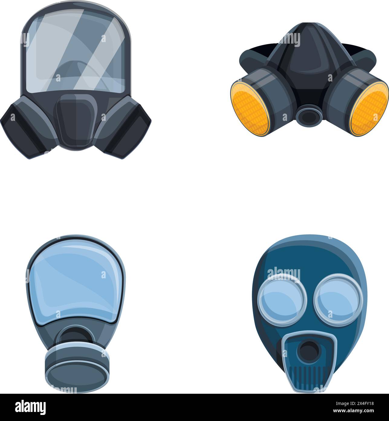 Respirator icons set cartoon vector. Various type of chemical mask ...