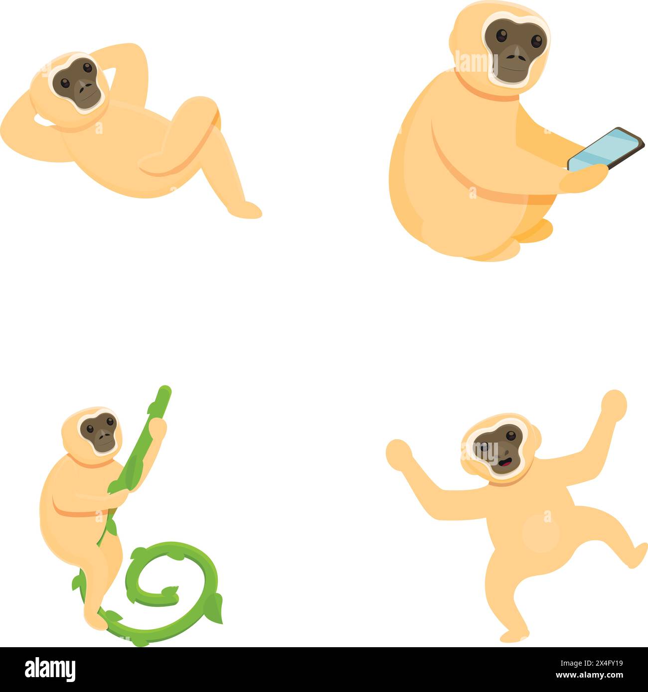 Cartoon gibbon icons set cartoon vector. Gibbon primate, mammal. Monkey ...
