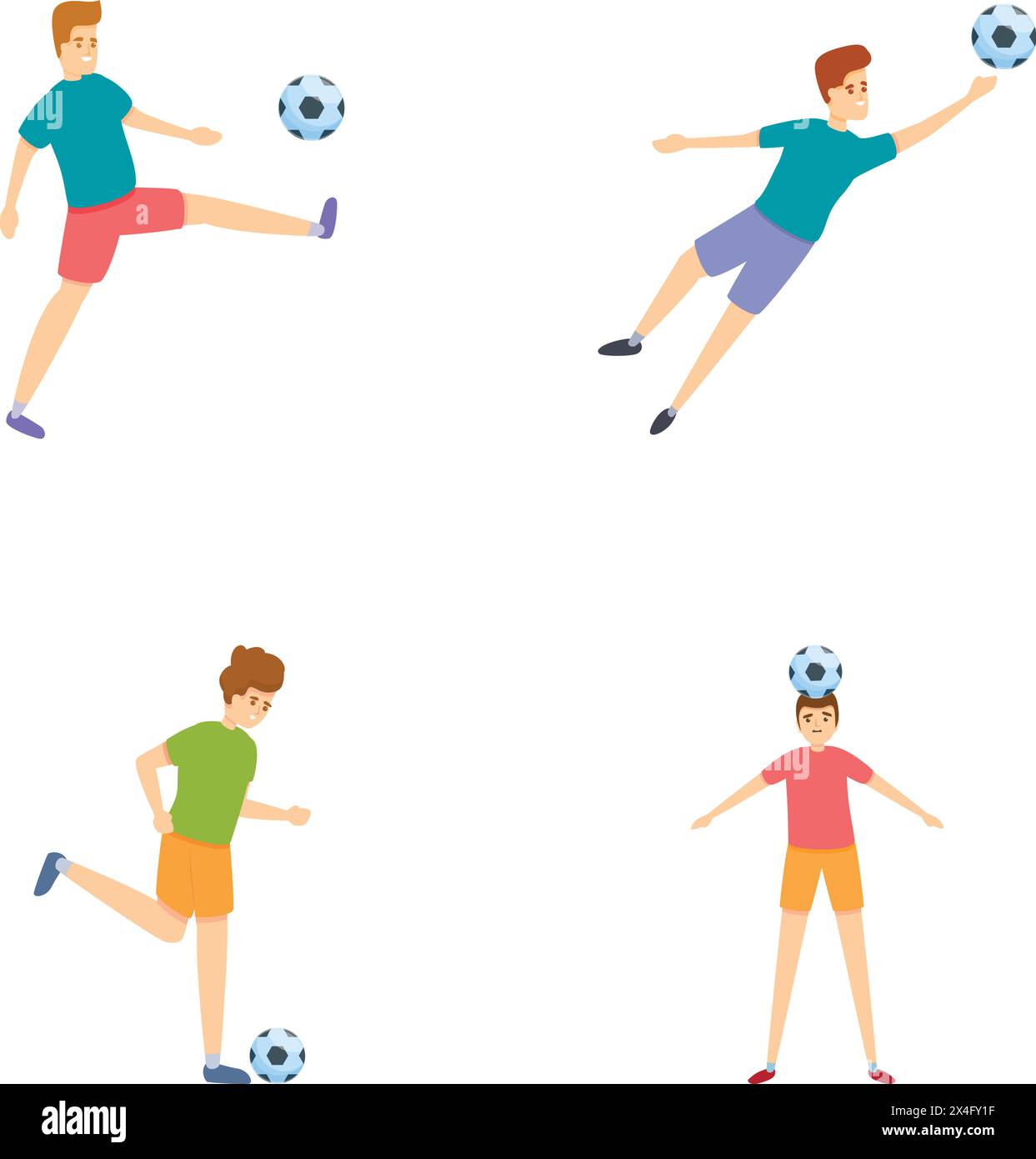 Football player icons set cartoon vector. Soccer player kick ball with ...