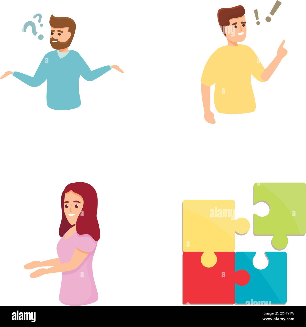 Problem solving icons set cartoon vector. People thinking and decision making. Brainstorm ...