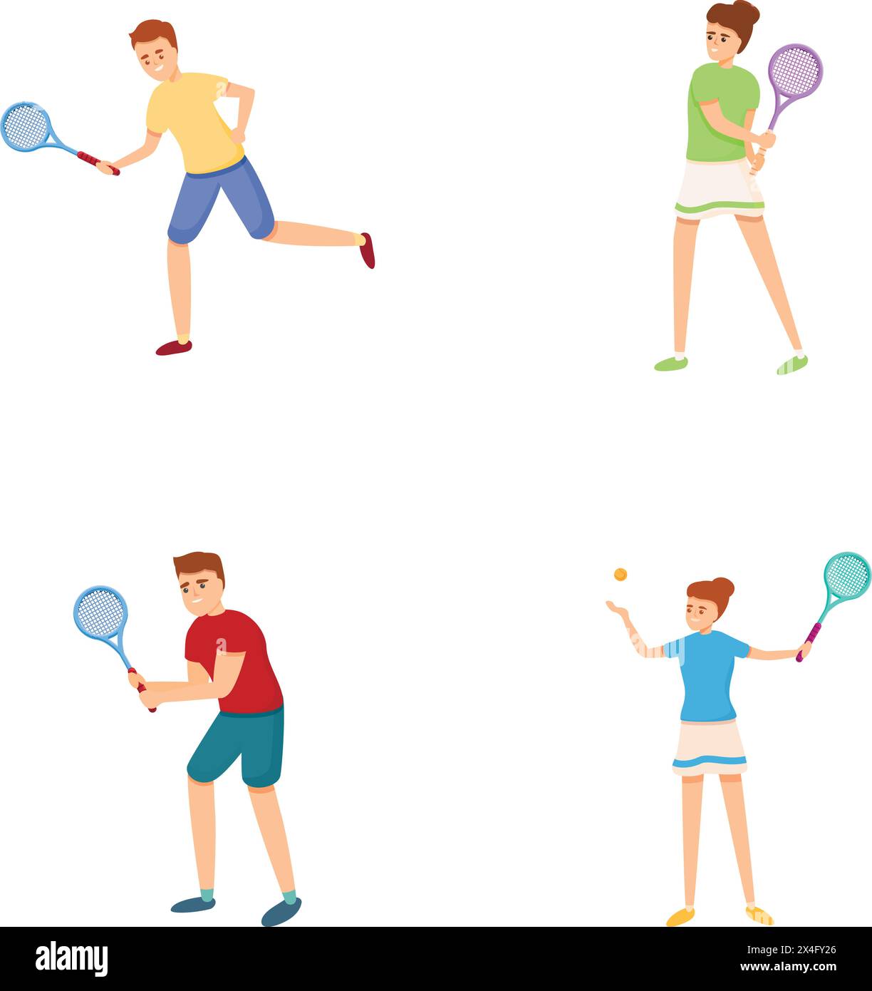Tennis icons set cartoon vector. Guy and girl engage in tennis. Sport ...