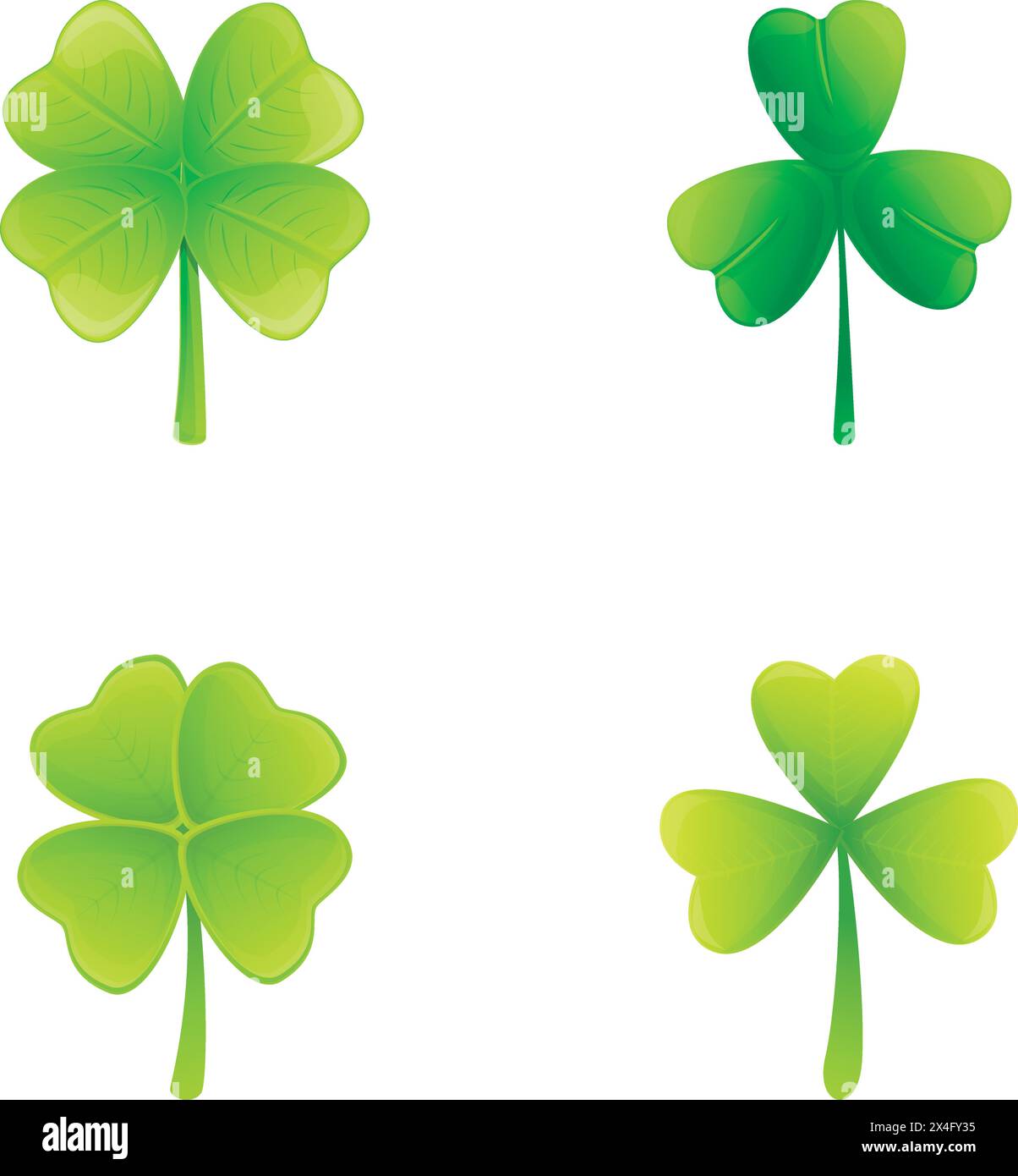 Green clover icons set cartoon vector. Green clover with four leaf ...
