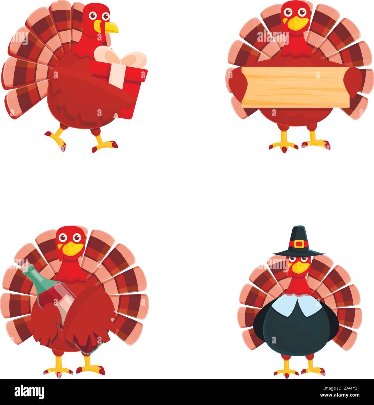 Funny turkey icons set cartoon vector. Cartoon character turkey bird ...
