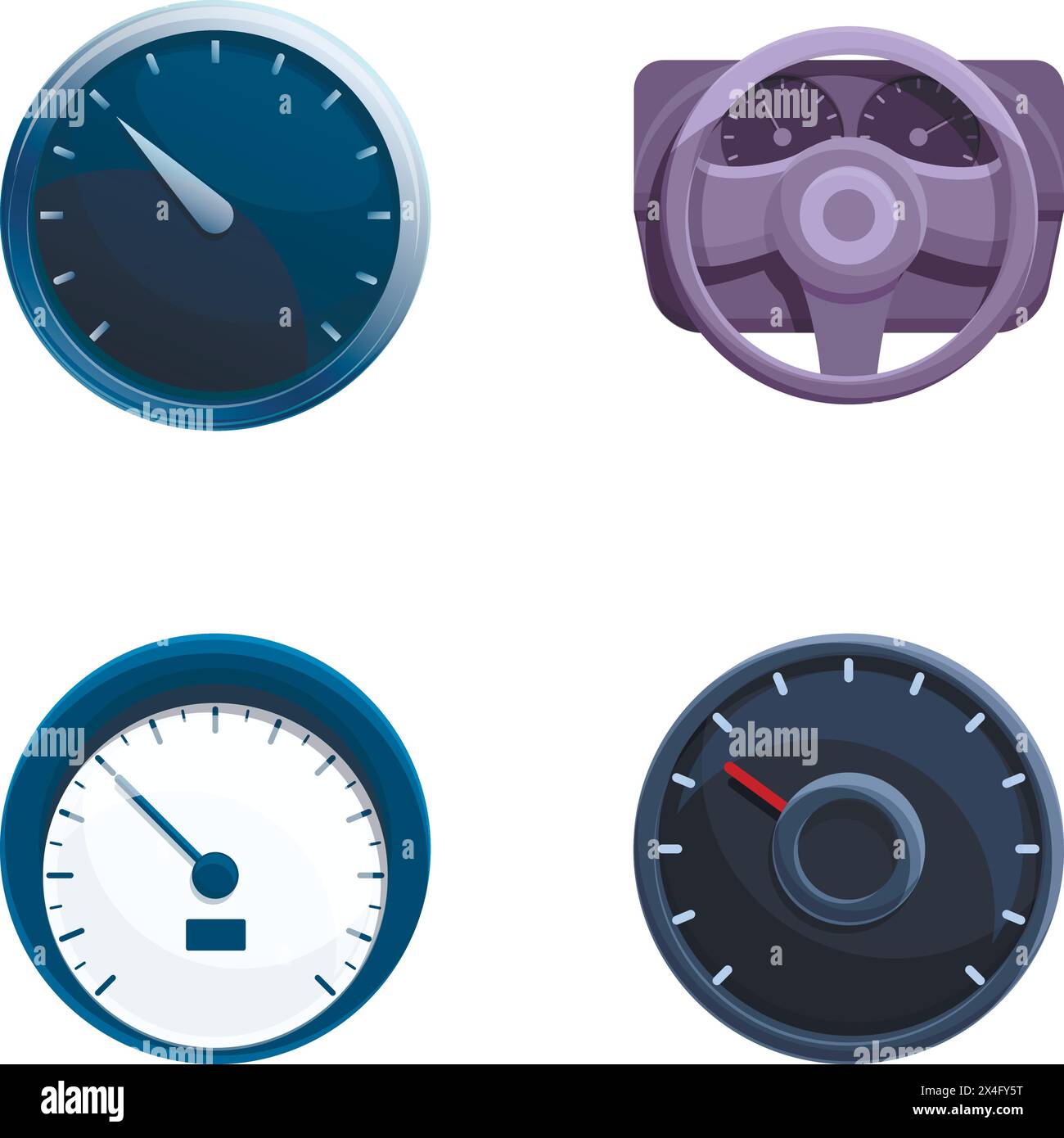 Speedometer icons set cartoon vector. Various style of car speedometer ...