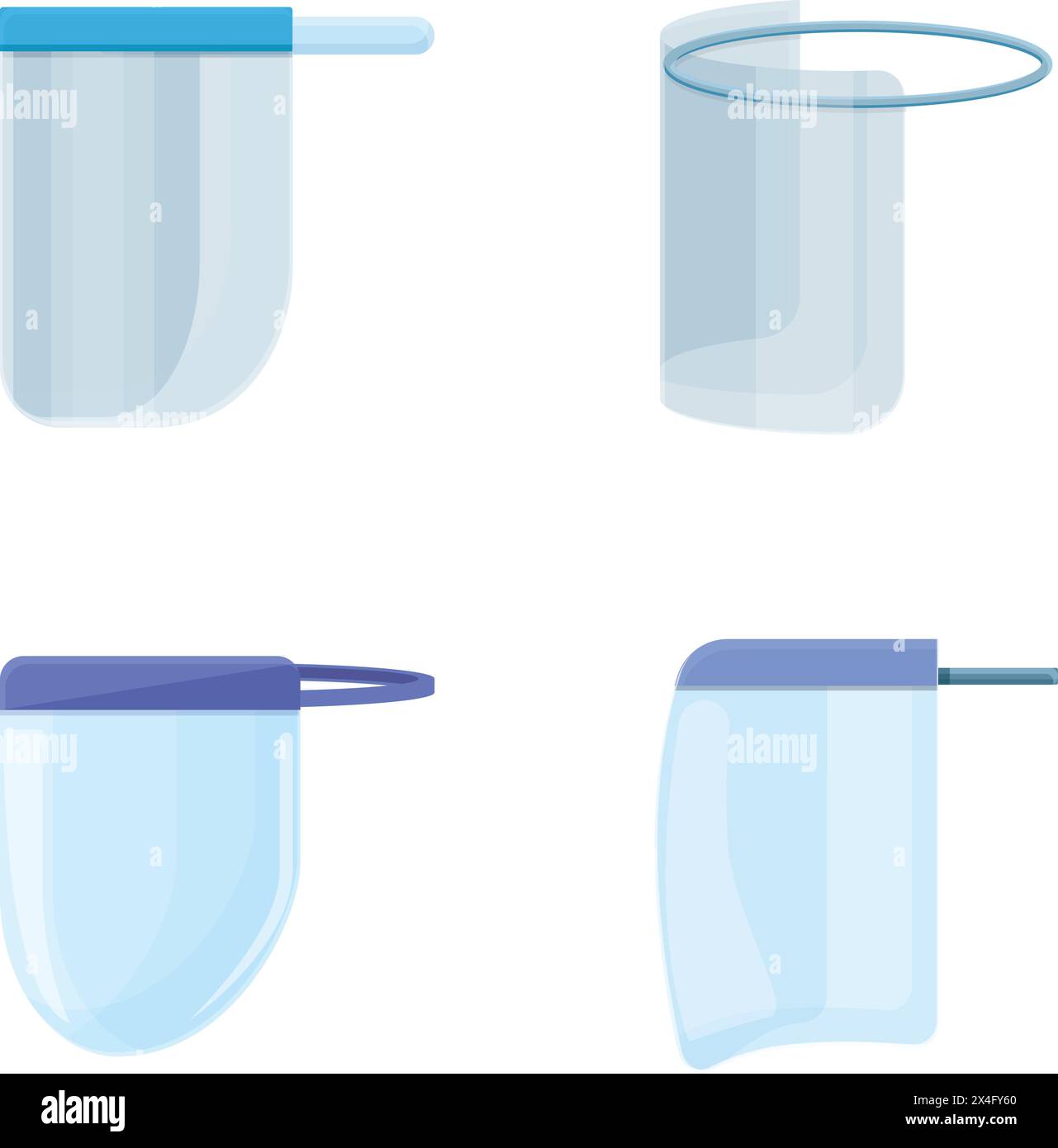 Medical mask icons set cartoon vector. Clear safety shield screen mask ...