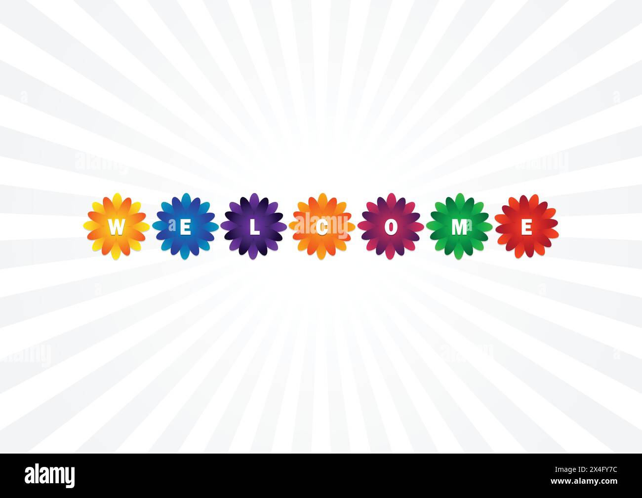 Welcome banner with colorful flowers on white background. Vector ...