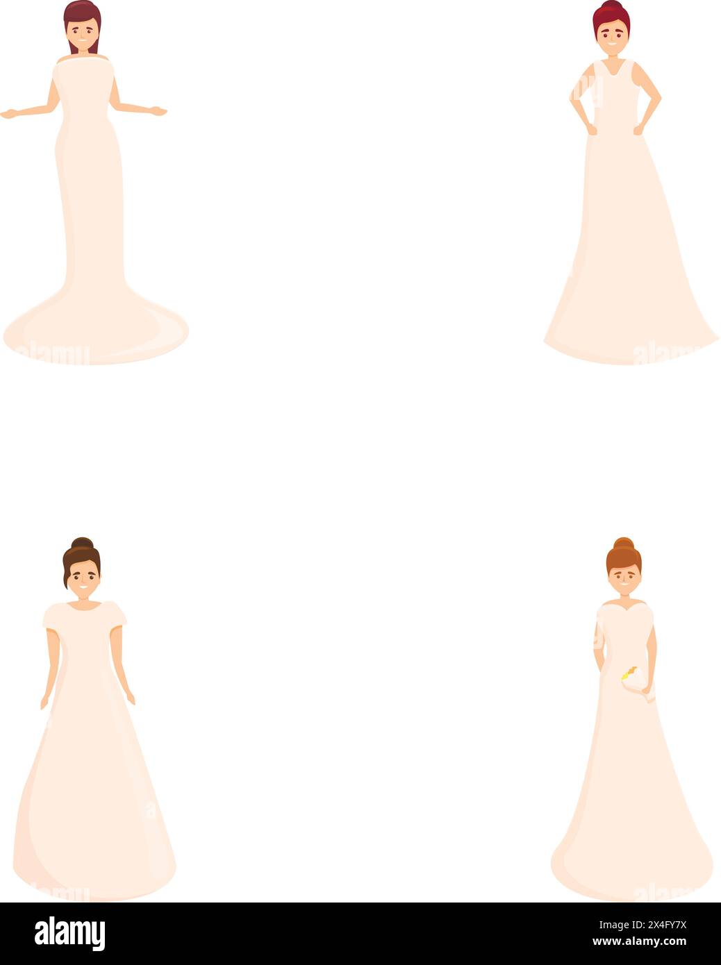 Cartoon bride icons set cartoon vector. Bride in various dress style ...