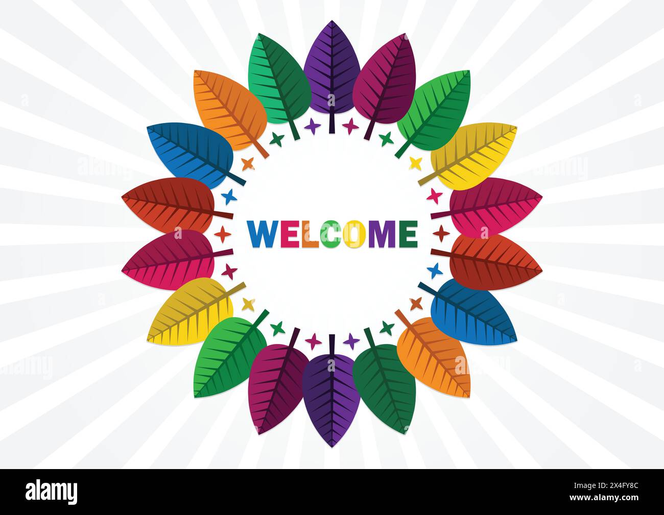 Welcome card with colorful leaves. Vector illustration in flat cartoon ...