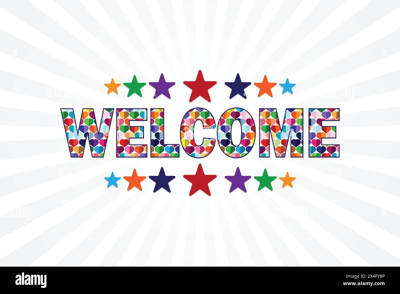 Welcome card with colorful stars on white background. Vector ...