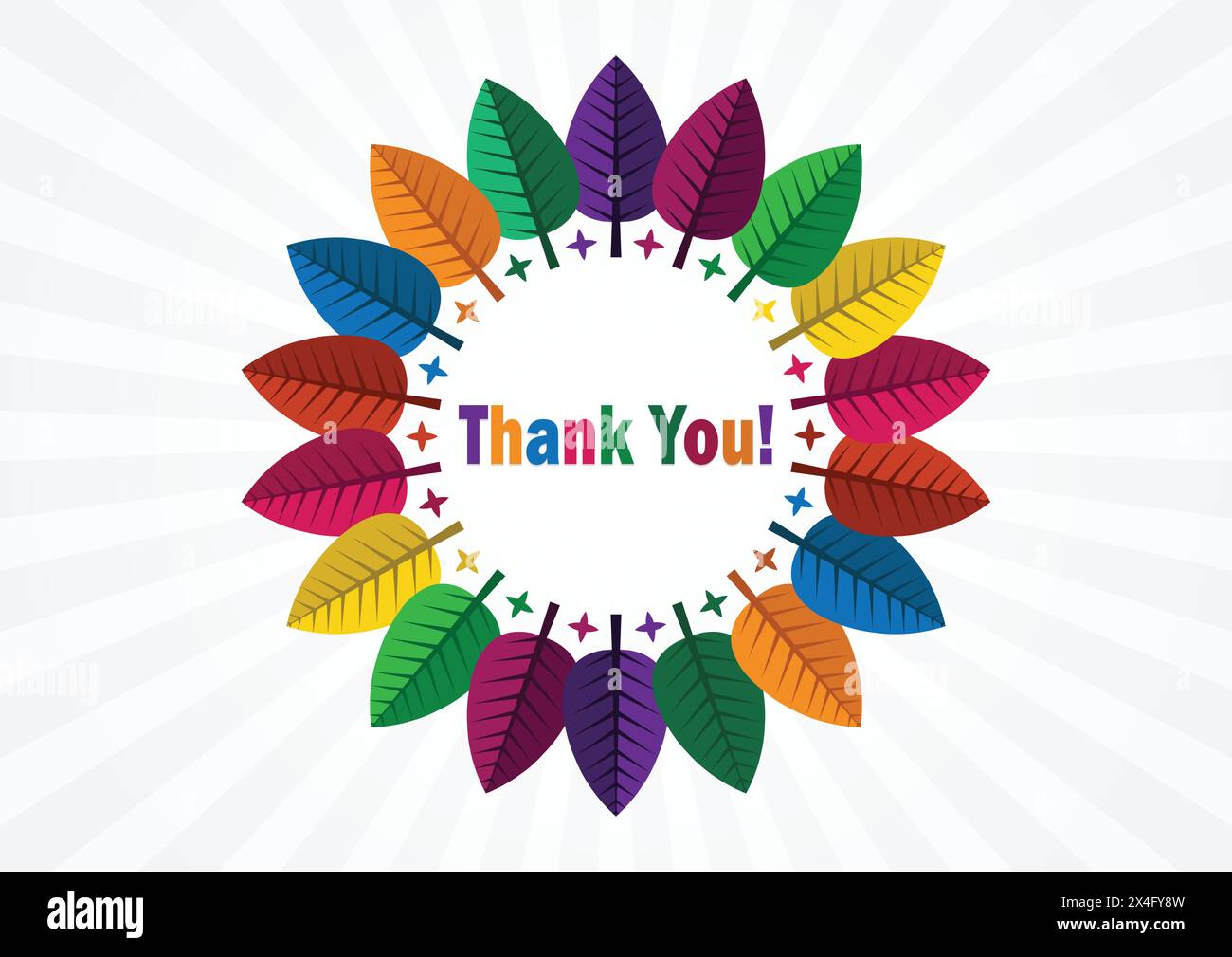 Thank you message for card with leaves design, vector illustration eps ...