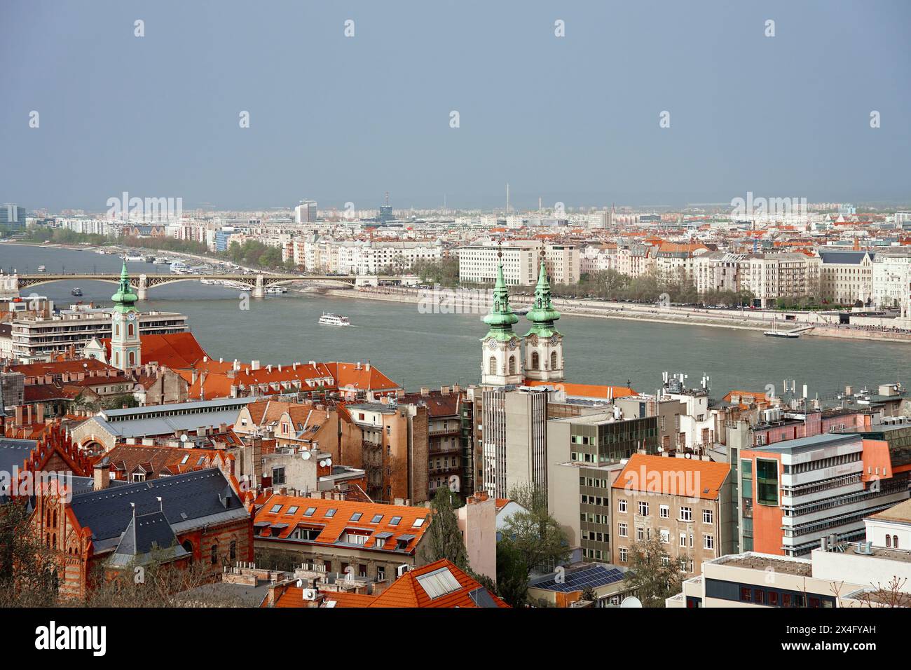 Panoramic view on skyline of Budapest city along Danube River ...