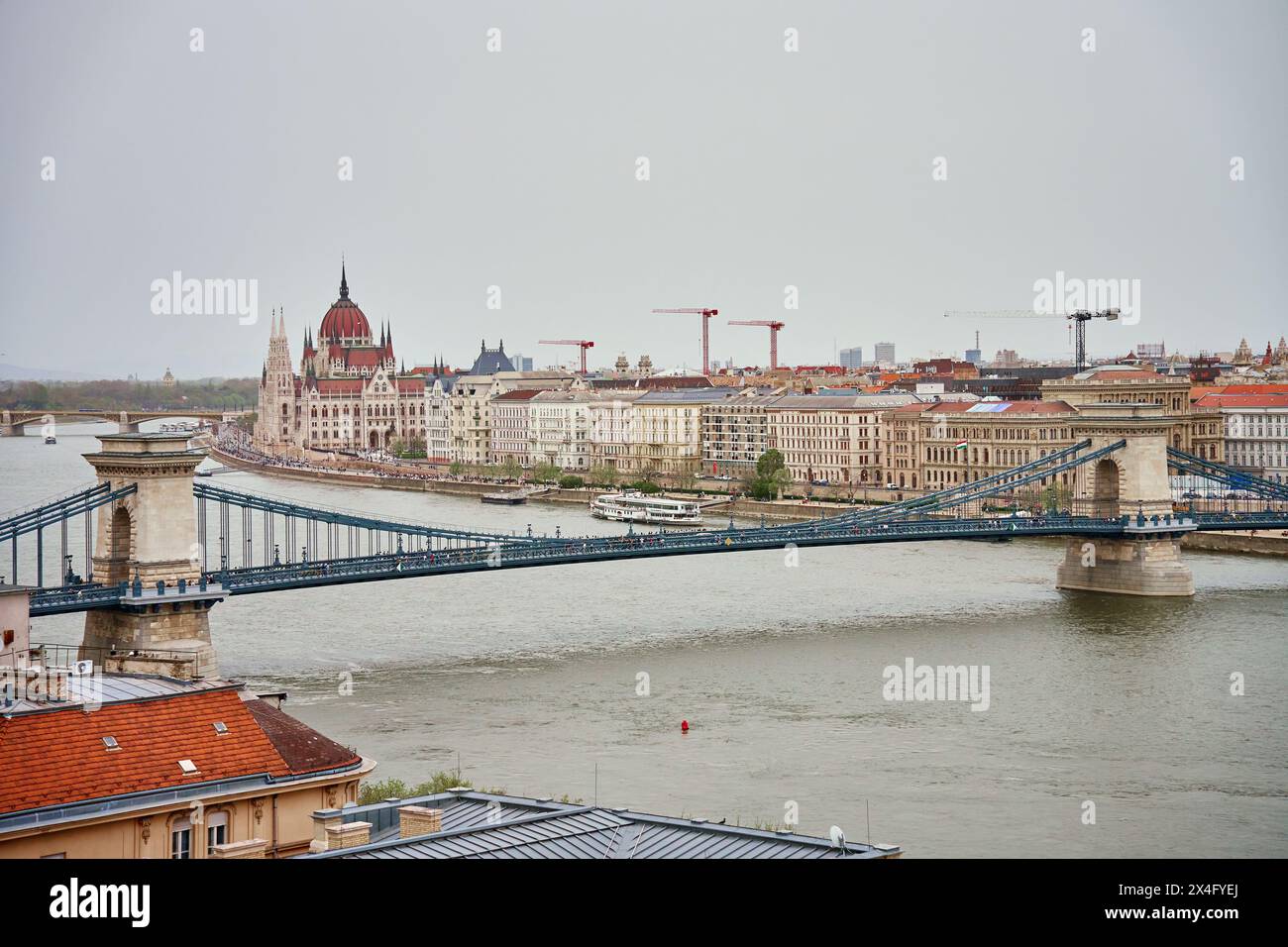 Panoramic view on skyline of Budapest city with Chain Bridge along ...