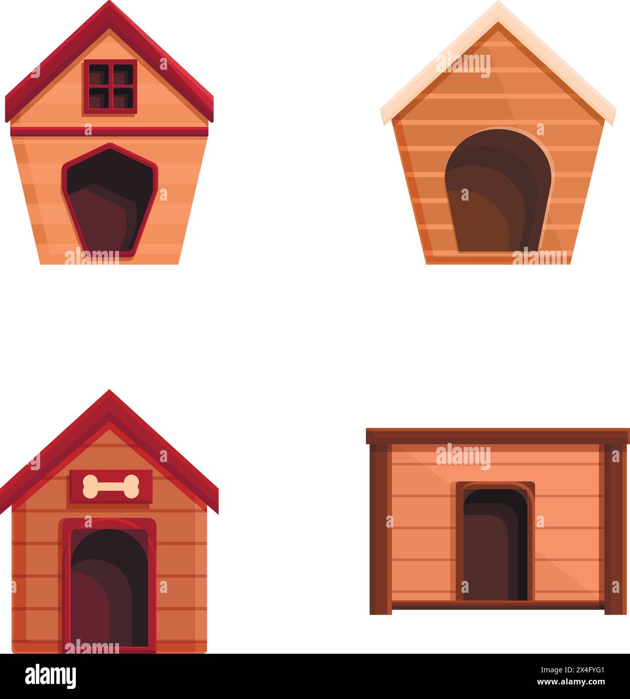 Doghouse icons set cartoon vector. Small cute empty dog house. Wooden ...