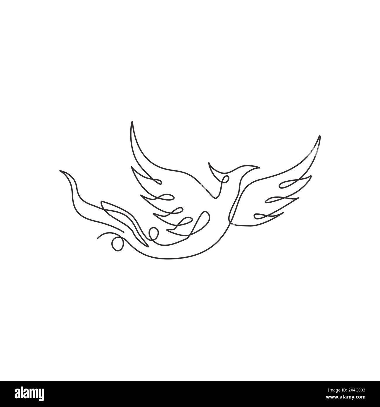 Single continuous line drawing of flame phoenix bird for corporate logo ...