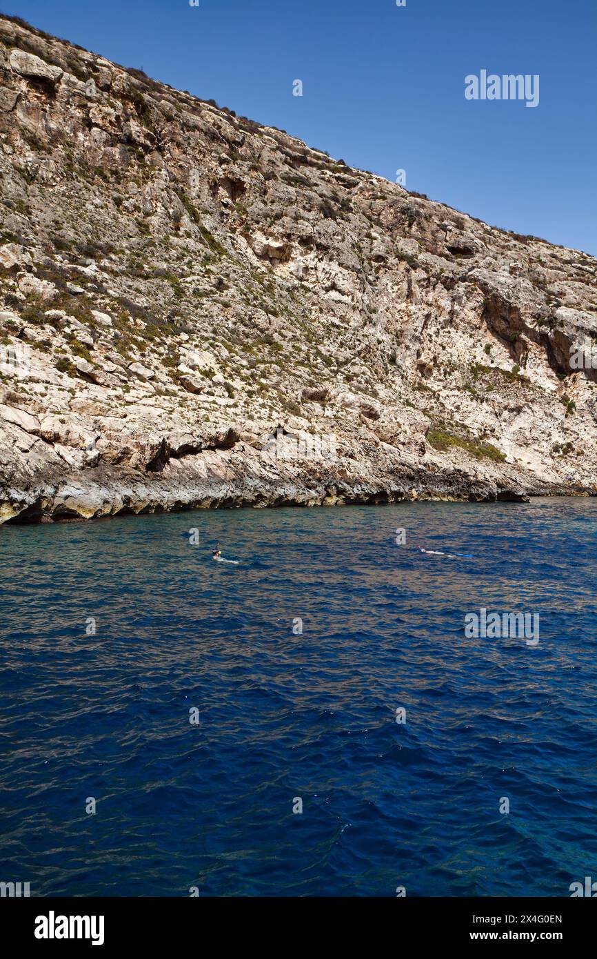 Malta, Gozo Island, view of the southern rocky coastline of the island ...