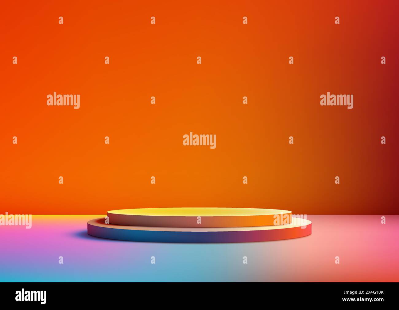 A colorful abstract background with a round podium in the center ...
