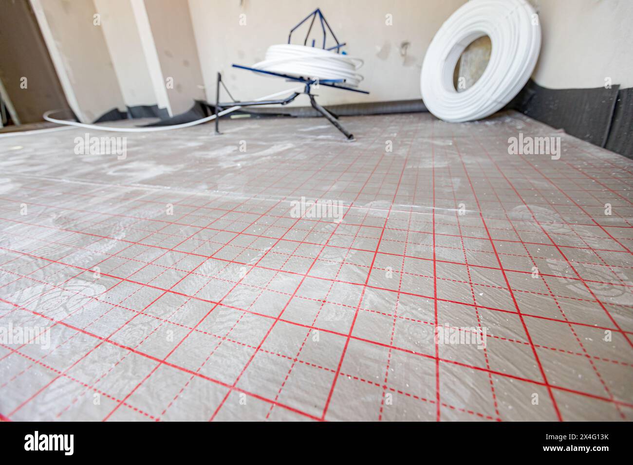 View on divided surface, with red auxiliary lines, grid, for help in ...