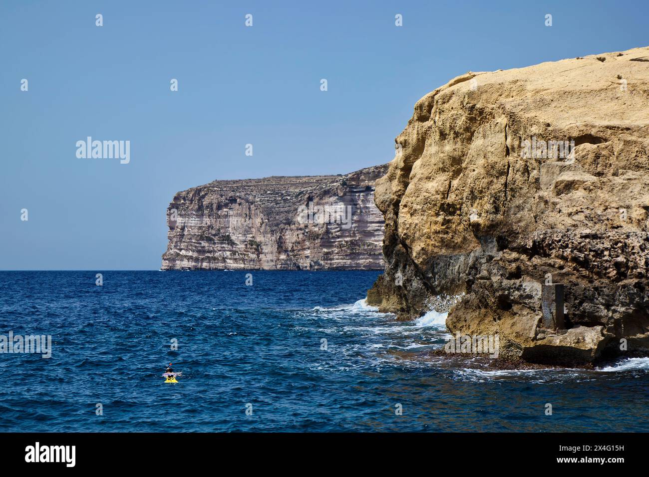 Malta, Gozo Island, view of the southern rocky coastline of the island ...