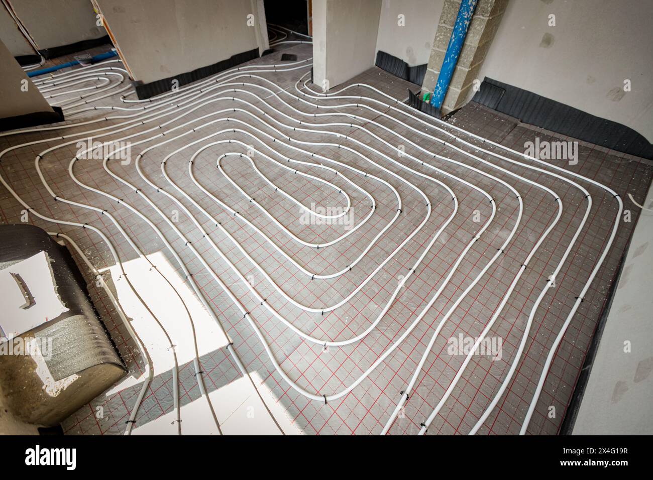 Pipe system of floor heating mounted in residential building under ...