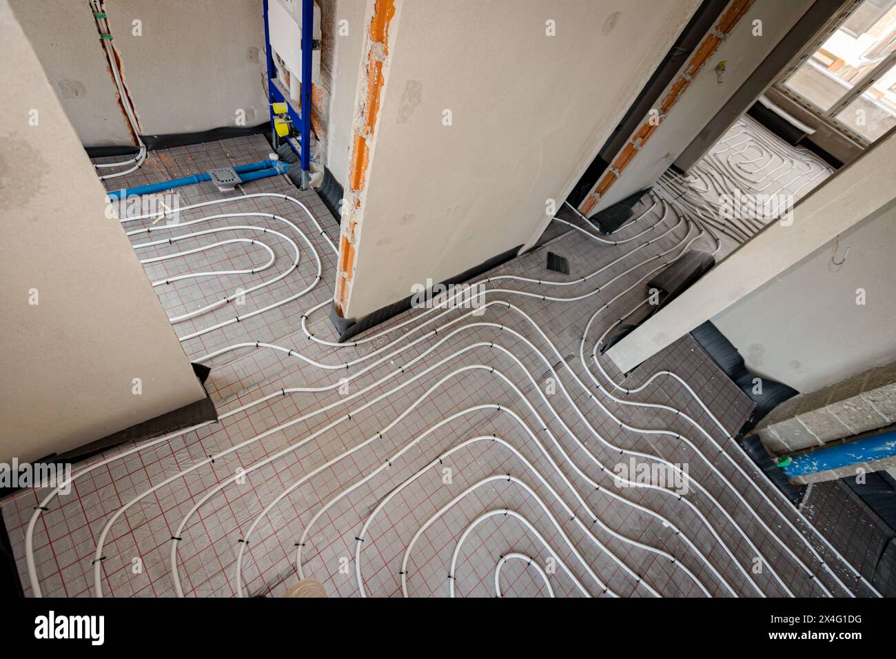 Pipe system of floor heating mounted in residential building under ...