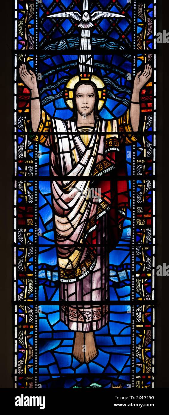 East window by Claude Price, detail with Christ, St. Margaret`s Church ...