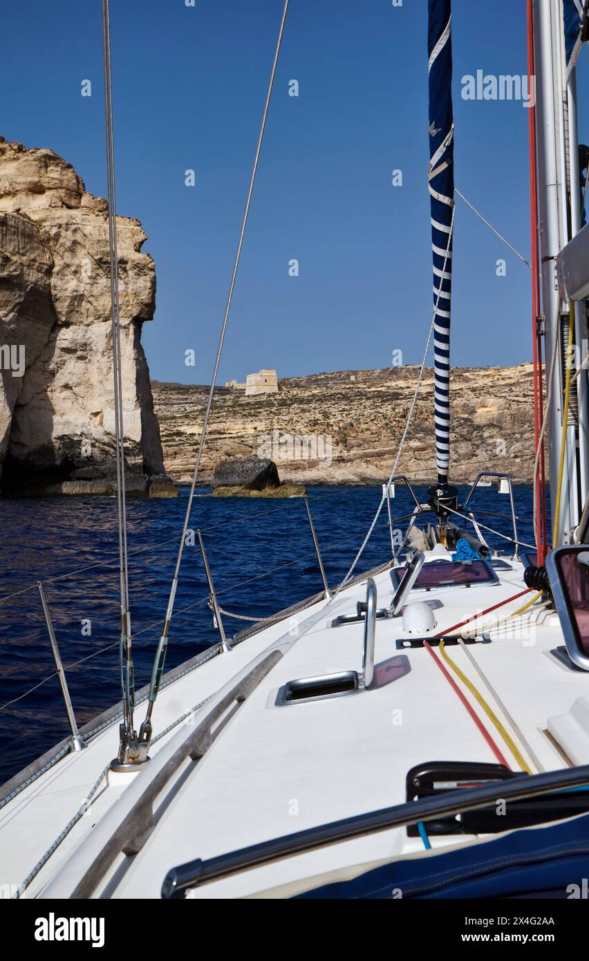 Malta, Gozo Island, Dwejra Bay, old saracin tower Stock Photo - Alamy