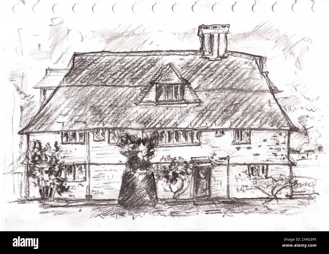 A pencil sketch of an old farmhouse Stock Photo - Alamy