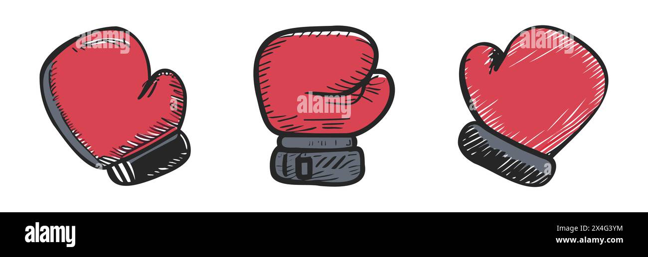 Set of red boxing gloves. Illustration. Sporting gloves with minimalist ...
