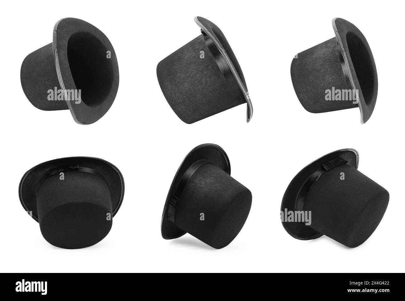 Black magician hats isolated on white, set Stock Photo - Alamy