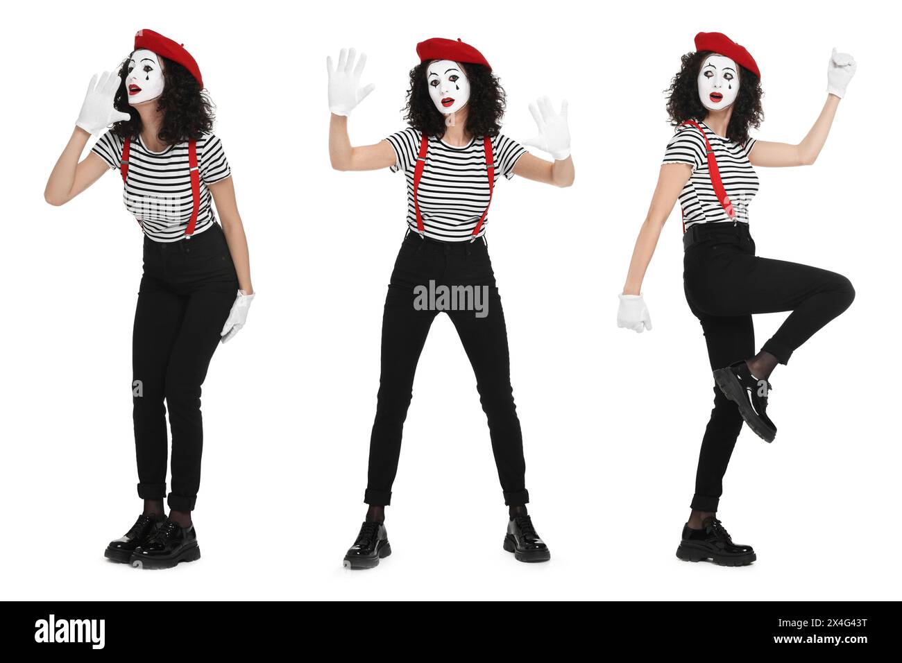 Funny mime posing on white background, set of photos Stock Photo - Alamy