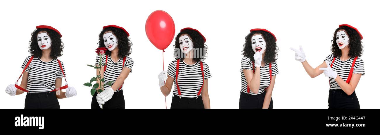 Funny mime on white background, set of photos Stock Photo - Alamy