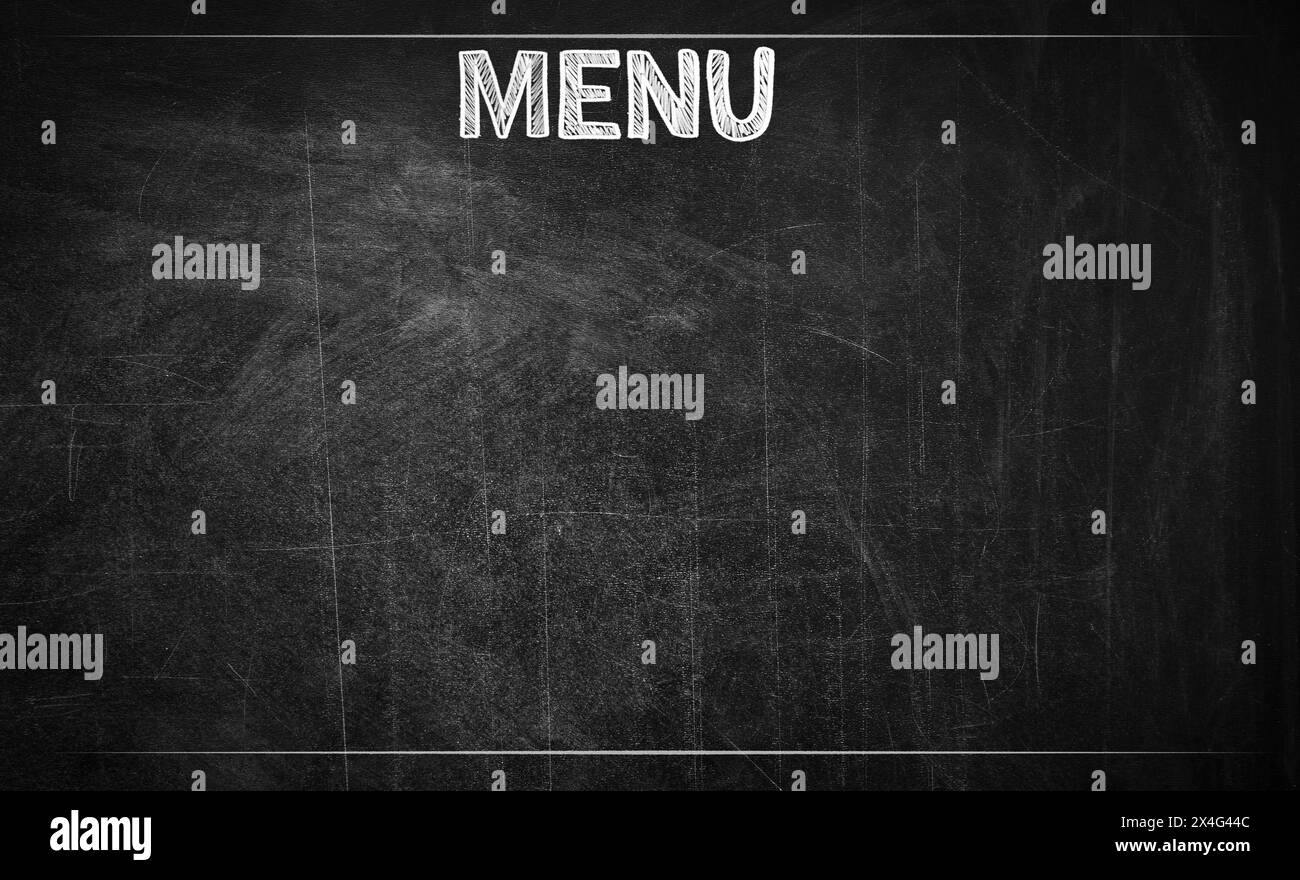 Black chalkboard with word Menu as background. Mockup for design Stock ...