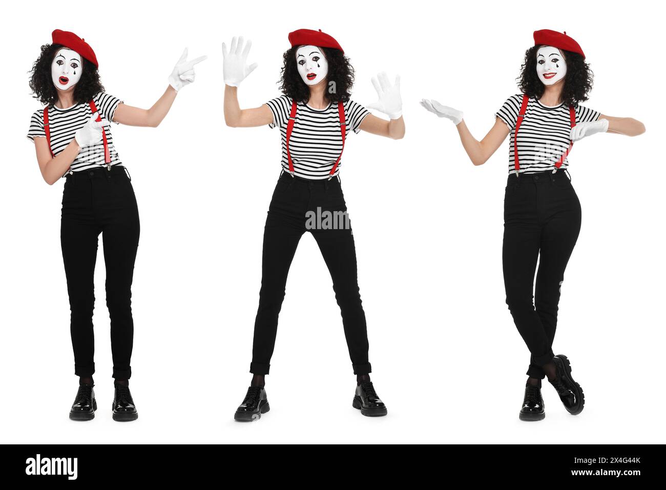 Funny mime posing on white background, set of photos Stock Photo - Alamy