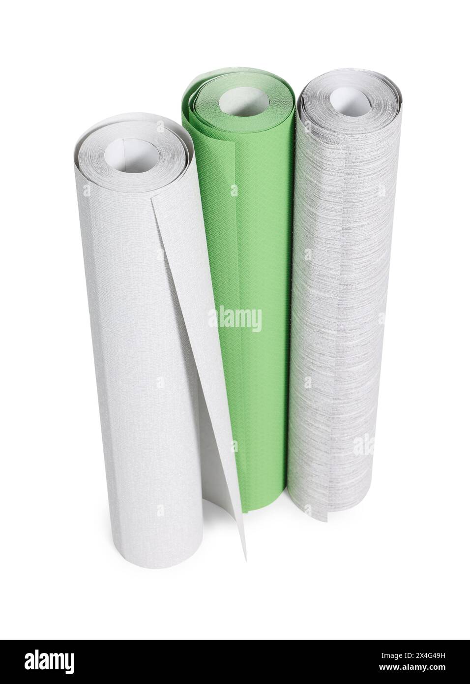 Different colorful wallpaper rolls isolated on white Stock Photo - Alamy