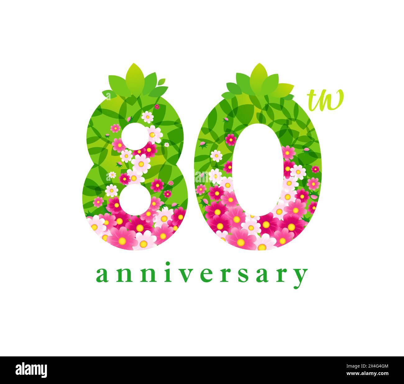 Happy 80th anniversary cute summer number. Natural organic background ...