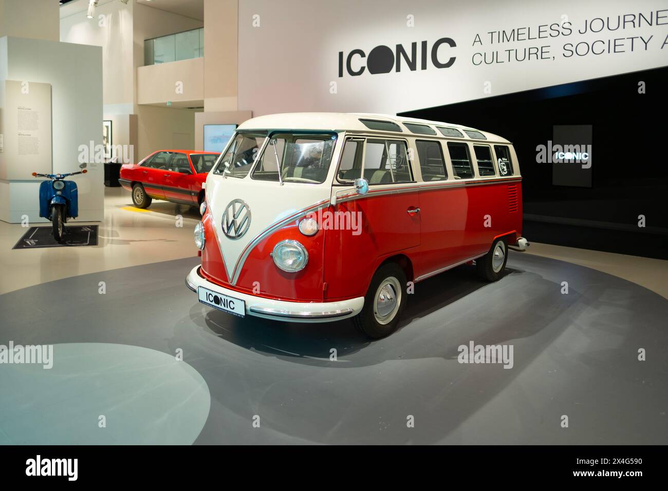 classic vintage red and white Volkswagen bus, automotive pop culture ...