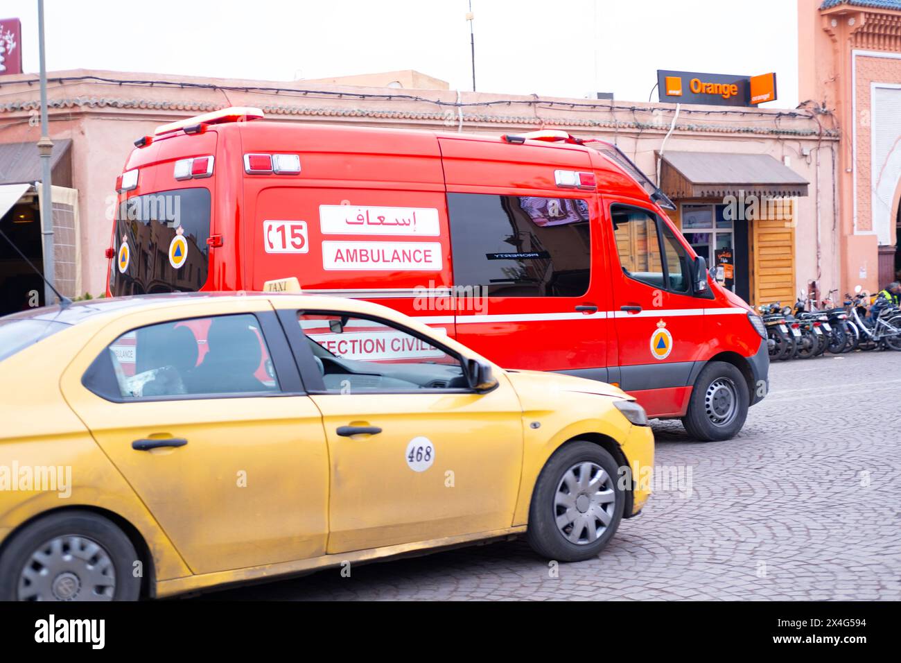 ambulance car on streets of Marrakech, Public safety in Marrakech ...