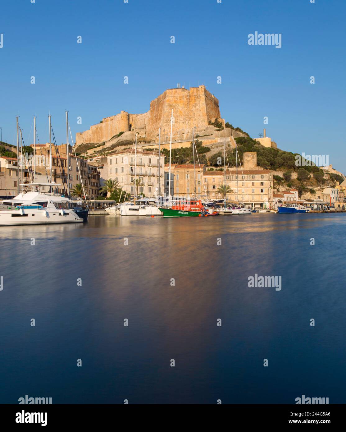 Bonifacio, Corse-du-Sud, Corsica, France. View across harbour to the ...