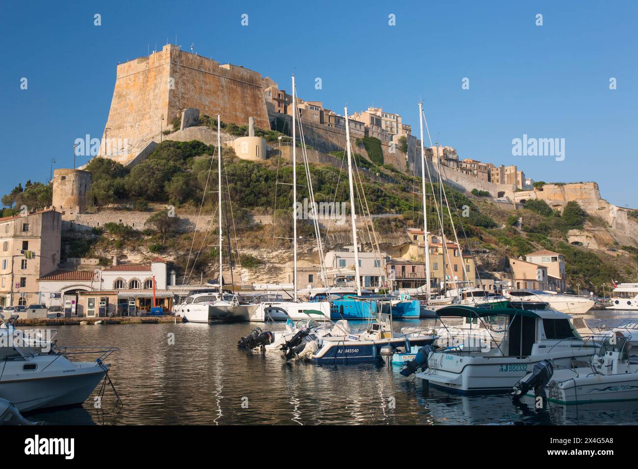 Bonifacio, Corse-du-Sud, Corsica, France. View across harbour to the ...