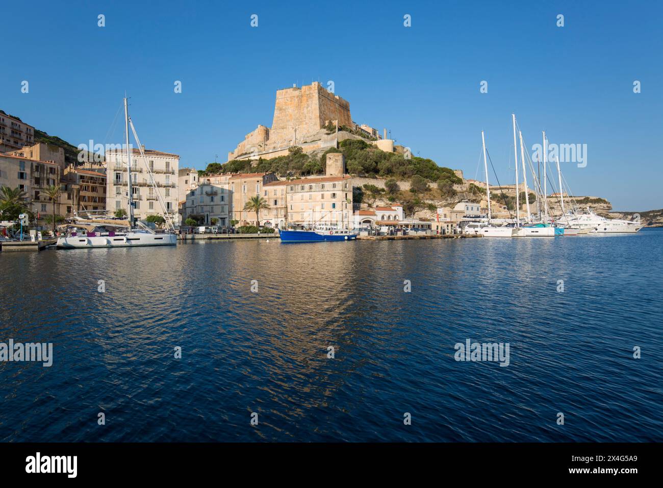 Bonifacio, Corse-du-Sud, Corsica, France. View across harbour to the ...